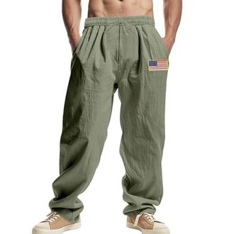 Generic Pantalon d&eacute;t&eacute; l&eacute;ger en lin pour hommes : pantalon de plage avec cordon de serrage pantalon en lin pantalon droit pantalon de loisirs respirant pantalo