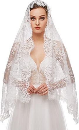 Feoya Voile Mariée Vintage Voile dEglise Femme Catholique Messe Étole Chapelle Tête Mantille Châle Foulard en Voile pour Mariage D2