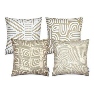 Paco Home Housse De Coussin Coussin De Canap&eacute; Housse De Coussin D&eacute;coratif Moderne Motifs G&eacute;om&eacute;triques, Couleur:Beige, Sets:4pcs-Set