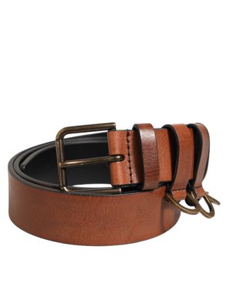 Dolce & Gabbana Brown Classic Gold Metal Logo Buckle Men Belt Calf