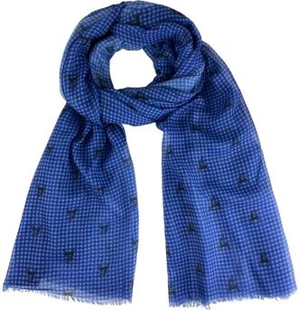 Trachtenland Trachten Schal kariert mit Hirschmotiv - Sch&ouml;nes Halstuch zu Dirndl und Lederhose (Blau, Ma&szlig;e: ca. 185 x 70 cm)