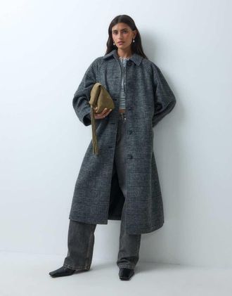 Asos langer formeller Carcoat mit geb&uuml;rstetem Oberkragen und Karomuster in Pow-Multi