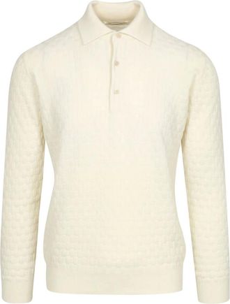 FILIPPO DE LAURENTIIS Homme, Pulls, Beige, Taille: M Polo Collar Basket Stitch Knit