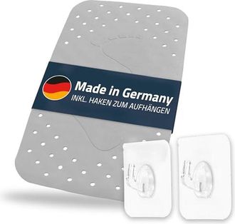 Ridder Badewanneneinlage, Wanneneinlage, Badematte Step ca. 38x72 cm, grau, 100% TPE | inkl. 2 Haken | frei von PVC, Phthalaten, Blei, Latex | TÜV geprüft | 