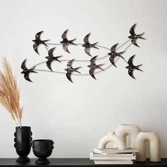 Hanah Home Hand-Painted Decorative Metal Wall Accessory, 45 x 104 x 8 cm | 100% Metal (1.5 mm) | Unique Design with Wall Hanging Feature, Perfect for Home Decor