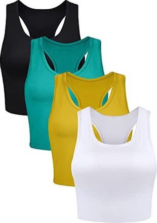 Boao Lot de 4 débardeurs Courts Basiques sans Manches Dos Nageur pour Femme, Taille M