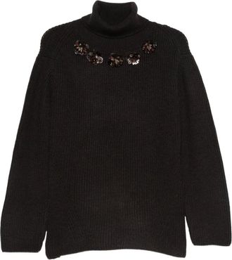 P.A.R.O.S.H. pull brodé de sequins à col roulé - Marron