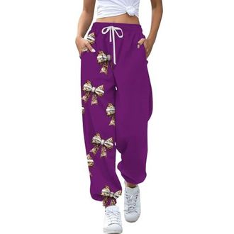 Generic Pantalon de surv&ecirc;tement pour femme - Pantalon de yoga taille haute avec poches - Pantalon court pour femme, violet, 4XL