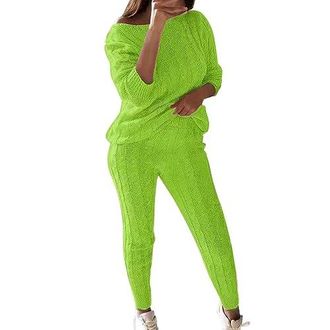 Generic Surv&ecirc;tements 2 pi&egrave;ces en tricot pour femme - Ensemble solide &agrave; col rond pour femme - V&ecirc;tements de d&eacute;tente chauds pour femmes - Ensemble de v&ecirc;tements d