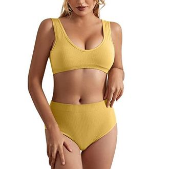 Generic Robes dautomne pour femme lingerie solide bralette et ensemble jarreti&egrave;re sexy, jaune, M