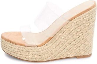Generic Sandales Femme &agrave; Talon Compens&eacute; Transparent Espadrille,Mules Bout Ouvert Plateforme Enfilage Facile,Confortables D&eacute;contract&eacute;es pour &Eacute;t&eacute; Plage Style &Eacute;l