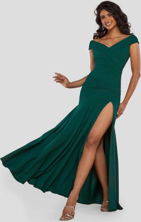 Goddiva Maxikleid Scuba Crepe Off Shoulder Front Split Maxi Dress langes Kleid