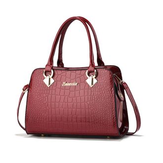 Nicole & Doris Moderne Handtaschen Damen Henkeltasche Elegante Mittelgro&szlig; Schultertasche Lackleder Umh&auml;ngetasche f&uuml;r B&uuml;ro Schule Einkauf Burgunderrot