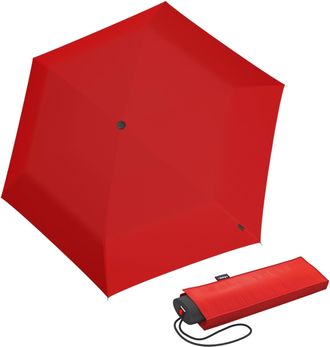 Knirps IS.050 Regenschirm Rot Mit Schirmtasche I Kleiner Taschenschirm F&uuml;r Unterwegs I Hand&ouml;ffner I Sturmfest & Leicht I Mini Schirm