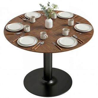 HOMCOM Table &agrave; manger - HOMCOM - pour 4-6 personnes - ronde - large plateau et base en acier - &Oslash; 110 x 78 cm - marron