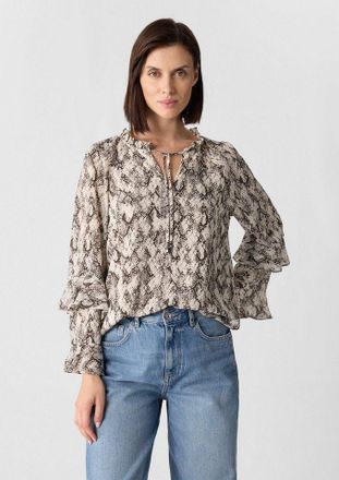Comma Langarmbluse Bluse Bedruckte Chiffonbluse mit femininen Volants