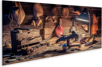 Islandburner Bild auf Leinwand Vintage Schuster Arbeitsplatz Mit Pinsel Und Schuhen Bilder Wandbilder Poster