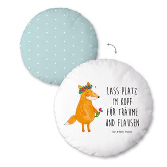 Mr. & Mrs. Panda Rundkissen Fuchs Blumen - Geschenk, Sitzkissen Rund, Stuhlkissen, Kissen, Bodenkissen, Blumenm&auml;dchen, Blumenliebe, Boho, Runde, Liebe
