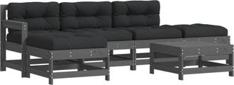 vidaXL Salon de jardin 6 pcs avec coussins gris bois massif vidaXL