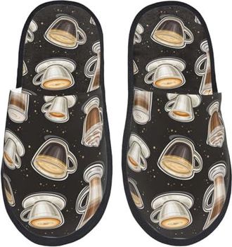 Generic Pantoufles De Voyage Impression De Tasse &Agrave; Caf&eacute; Noire Peluche Accueil Pantoufles Cozy Chaussons Maison Pour Homme Int&eacute;rieur Femmes L