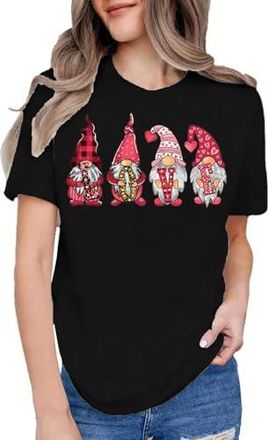 Generic 2026 Saint-Valentin Femme Chemise de Saint-Valentin Imprim&eacute; L&eacute;opard T-shirt D&eacute;contract&eacute; Mode Manches Courtes, Noir, XXL