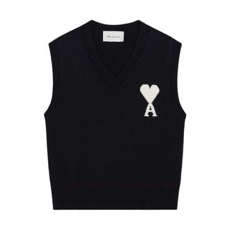 Ami Homme, Pulls, Noir, Taille: S Pull Sans Manches Col V
