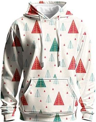 Generic Sweat à capuche de Noël amusant pour homme - Tenue de Noël surdimensionnée - Haut à manches longues - Pull en patchwork à carreaux - Costume de Noël t