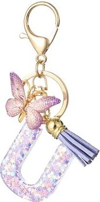 Generic Porte-cl&eacute;s en r&eacute;sine avec pendentif papillon et pompon en forme de lettre de lalphabet A Z pour sac de femme Petit portefeuille pour femme, PP20, tail