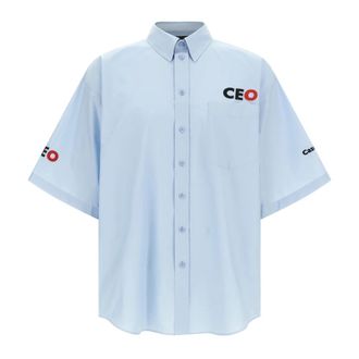 Balenciaga Ceo Uniform Logo Kurzarm Oversized Shirt - - Shirts - Herren - Blau - L