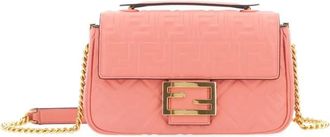 Fendi Hobo Bags - Textured Leather Midi Bag With Gold-Tone Chain Str - Gr. unisize - in Rosa - für Damen