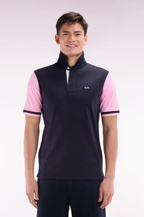 Eden Park Maillot &Agrave; Manches Courtes En Coton Marine Et Rose Broderie Dos Coupe Droite