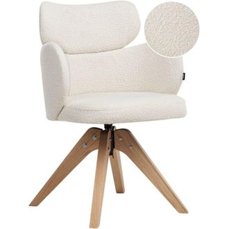 Beliani Chaise de Salle &agrave; Manger Pivotante Dossier Incurv&eacute; en Boucl&eacute; Beige Clair Marcy