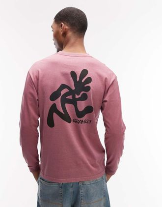 Gramicci Running Man - Pigmentgef&auml;rbtes, lang&auml;rmliges T-Shirt in Rot mit R&uuml;ckengrafik