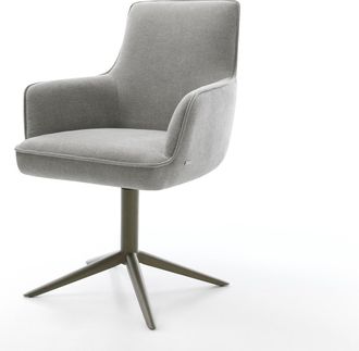 DELIFE Drehstuhl Heira-Flex mit Armlehnen Strukturstoff Soft Grau Fußkreuz Effektfinish Titan 360° drehbar Wippfunktion Taschenfederkern, Esszimmerstühle