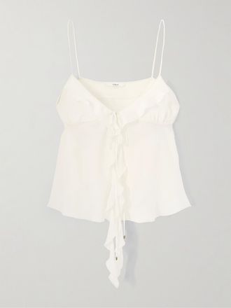 Chlo&eacute; Top Aus Seidenchiffon Mit Volants Zum Binden - Wei&szlig;