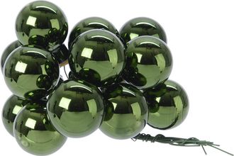 Kaemingk Weihnachtskugeln am Draht Glas 2,5cm x 12 Stück Spiegelbeeren glänzend dunkelgrün grün Piniengrün