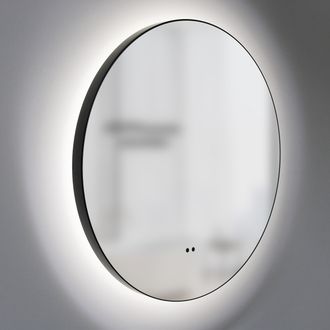 Talos LED Badspiegel Rund Verona Shine in matt schwarz &Oslash;50 cm - Spiegel mit Hand Wave Sensor Funktion - feuchtraumgeeignet durch Aluminiumrahmen