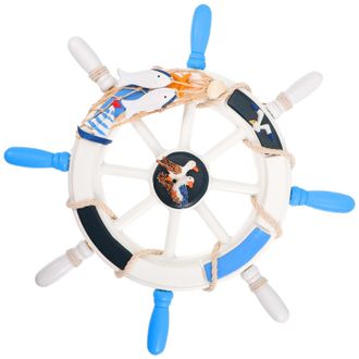 Happyyami Holz Steuerrad H&auml;ngedekoration 34cm Mediterranes Wandornament Schiffsruder Wandbehang f&uuml;r Wohnzimmer Caf&eacute; Hotel