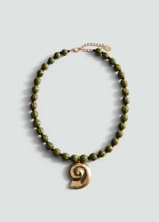 Mango Collier de perles avec applique coquillage en c&eacute;ramique or - Femme - Taille unique - MANGO