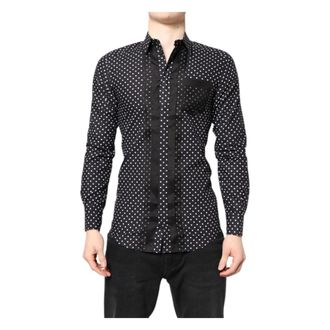Dolce & Gabbana Schwarzes Tupfen Gold Formelles Hemd - - Shirts - Herren - Schwarzk - S