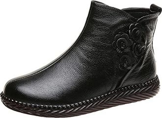 Generic Bottes dhiver Femme Bottines Pieds Larges Femme Mode Automne Hiver Femmes Bottines Plat Fond Souple antidérapant Confort côté Fermeture éclair Fleurs 