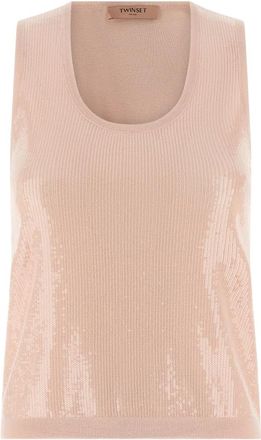 Twinset Femme, Pulls, Rose, Taille: 36 FR Sequin Appliqu&eacute; Knit Top