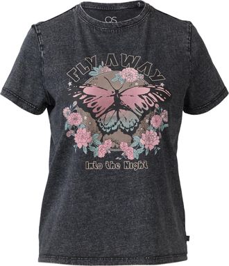 QS by s.Oliver Baumwollshirt mit Frontprint in gewaschener Optik schwarz L