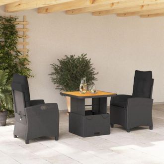 vidaXL 3-tlg. Garten-Essgruppe mit Kissen Schwarz Poly Rattan - Vidaxl