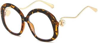 Generic Lunettes de soleil ovales en métal pour homme et femme - Pour conduite en plein air - UV400, Léopard Transparent, Taille unique