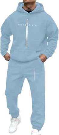 Generico Hommes Complet Sport J&eacute;sus Motif Croix pour Hommes Ensemble de Jogging M&acirc;le Costume DEntra&icirc;nement Deux Pi&egrave;ces Combinaison Sport Y2K Fitness Combinaiso