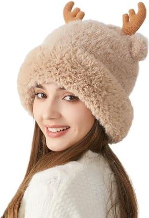 Generic Bonnet Femme Hiver Bonnet Femme Chapeau Femme Hiver Confortable Classique - Bonnet Cerf Dessin Anim&eacute; Mignon, Cache-Oreilles &Eacute;pais Doubl&eacute; Polaire, Id&eacute;a