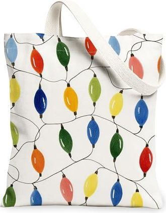 Generic Bright Lights Sacs fourre-tout en toile avec motif de ficelle color&eacute;e r&eacute;utilisables, sacs d&eacute;picerie vintage, l&eacute;gers et lavables, blanc, 13x15 Inch