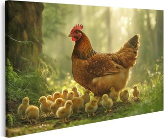 Islandburner Prime Bild auf Leinwand Huhn mit Küken im magischen Waldlicht Bilder Wandbilder Poster