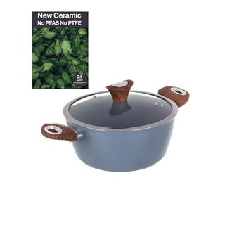 KASANOVA Stielkasserolle 24 cm mit blauem Deckel New Ceramic